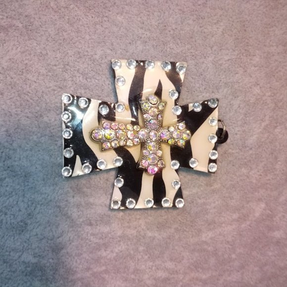 Jewelry | Fancy Faux Zebra Print Cross Pendant | Poshmark
